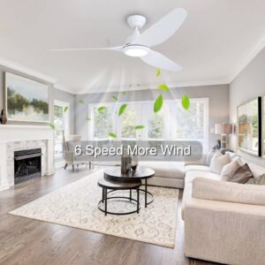 Ovlaim 56 Inch Smart Ceiling Fans with Lights and Remote, 3 Blade Indoor Outdoor Modern White Ceiling Fan for Bedroom Living Room Patio, High CFM Quiet DC Motor