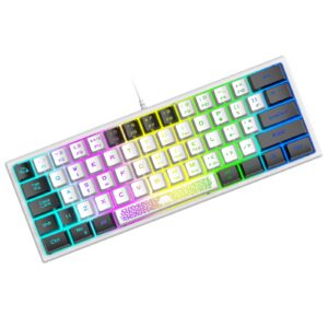 ziyou lang k61 60% wired gaming keyboard rgb backlit membrane keyboard mechanical feel ultra-compact mini waterproof keyboard for pc computer gamer (white black)