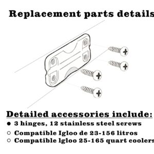 Cooler Replacement Hinges for Igloo Ice Chest, Cooler Replacement Hinges Parts, High Toughness Cooler Hinges Parts, for Igloo Cooler Replacement Parts. Cooler Replacement Hinges and Screws, Set of 3.