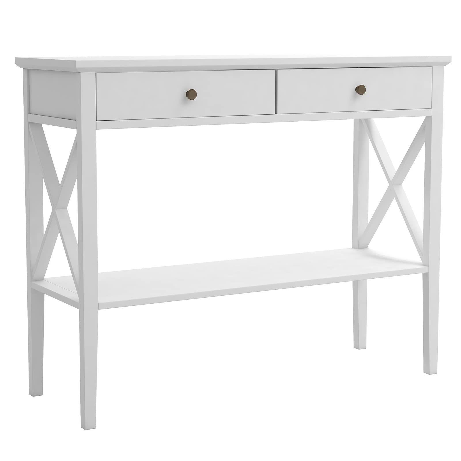 ChooChoo Console Table with Drawers, Narrow Wood Accent Sofa Table Entryway Table with Storage Shelf for Entryway, Front Hall, Hallway, Living Room, White