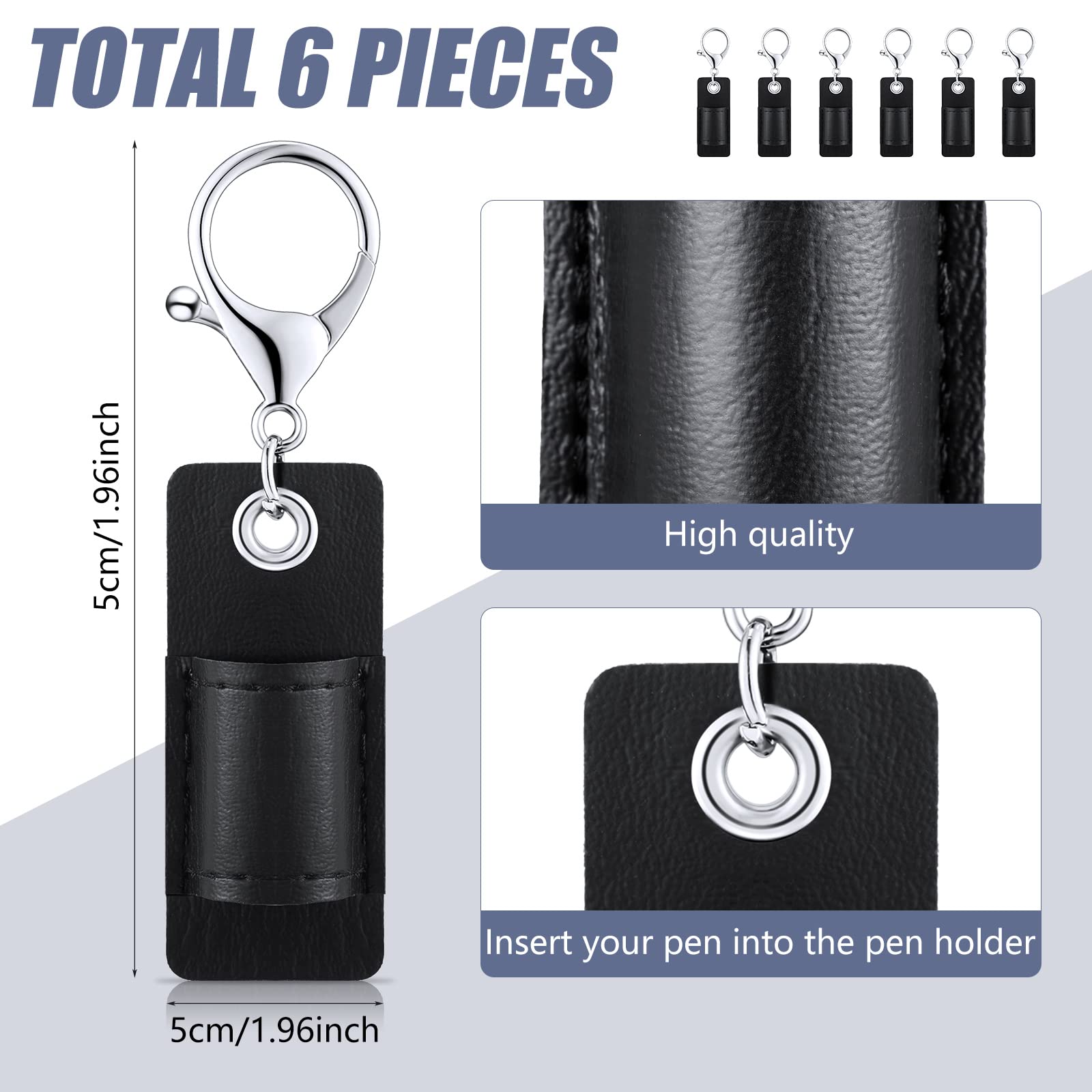 6 Pieces Portable Leather Pen Holder PU Leather Badge Pencil Holder Pocket Protector Pen Pouch Holder Organizer Pen Protector for Badge Holder or Neck Lanyard (Black)