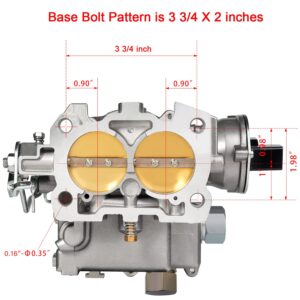 Marine Carburetor 2 Barrel Carb for Mercruiser Rochester Mercarb 3.0L 2.5L 4 CYL Engines with Electric Choke & Jets Gaskets Long Linkage, Replace 3310-864940A01, Base Bolt Pattern is 3 3/4 X 2 inches