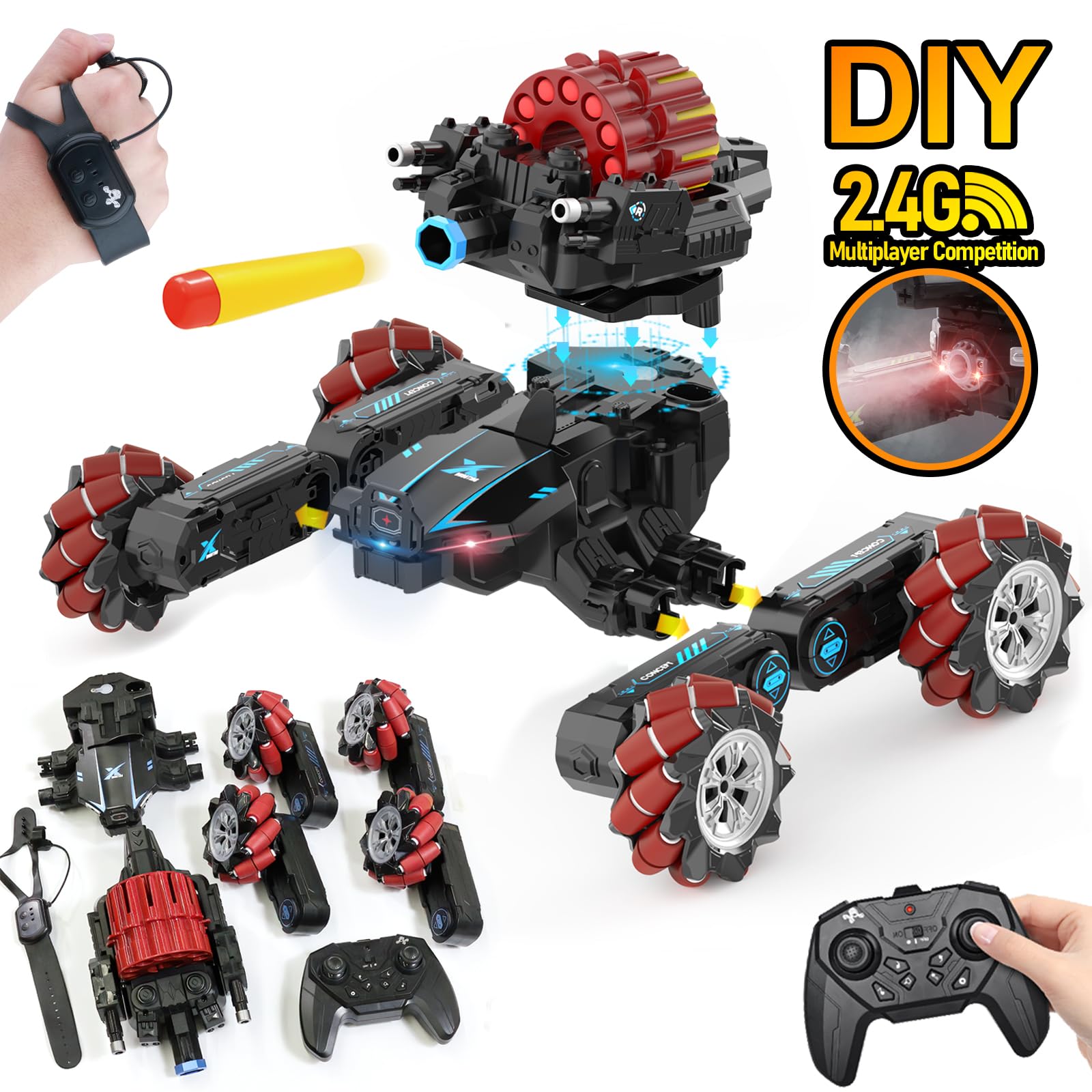 RC Cars-Best Gifts for Boys Age 8-12,Big Size DIY Hand Controlled Gesture Sensing Stunt Remote Control Battle Tank Car with Soft Bullets,Birthday Presents for Kids 7 8 9 10 11 Year Old