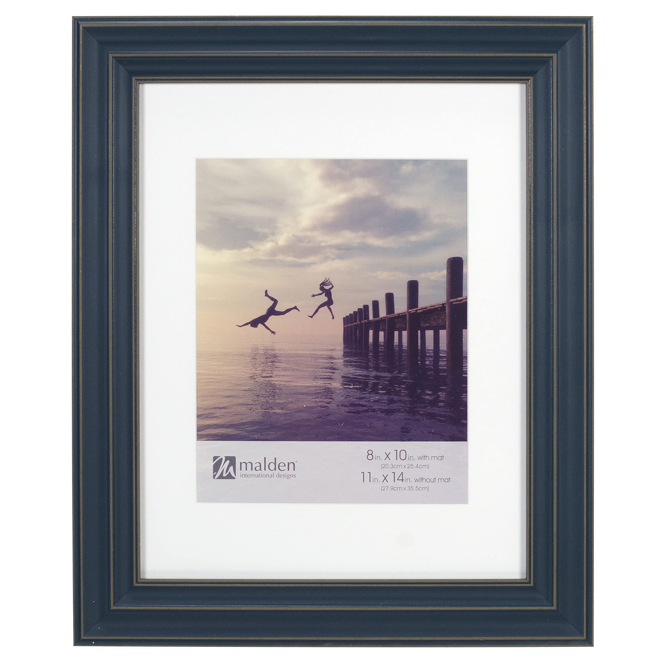 Malden International Designs 8x10 11x14 Rustic Blue Matted Picture Frame,2428-80