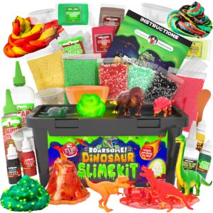 original stationery dinosaur slime kit, glow in the dark slime making kit to create fun slime for boys and dino poop slime for kids, great gift idea