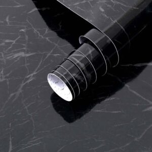 arthome peel and stick wallpaper, marble contact paper, self adhesive, easy to clean, vinyl film for furniture countertop, distressed plank grain vintage wall covering (black marble, 17x240 inches)