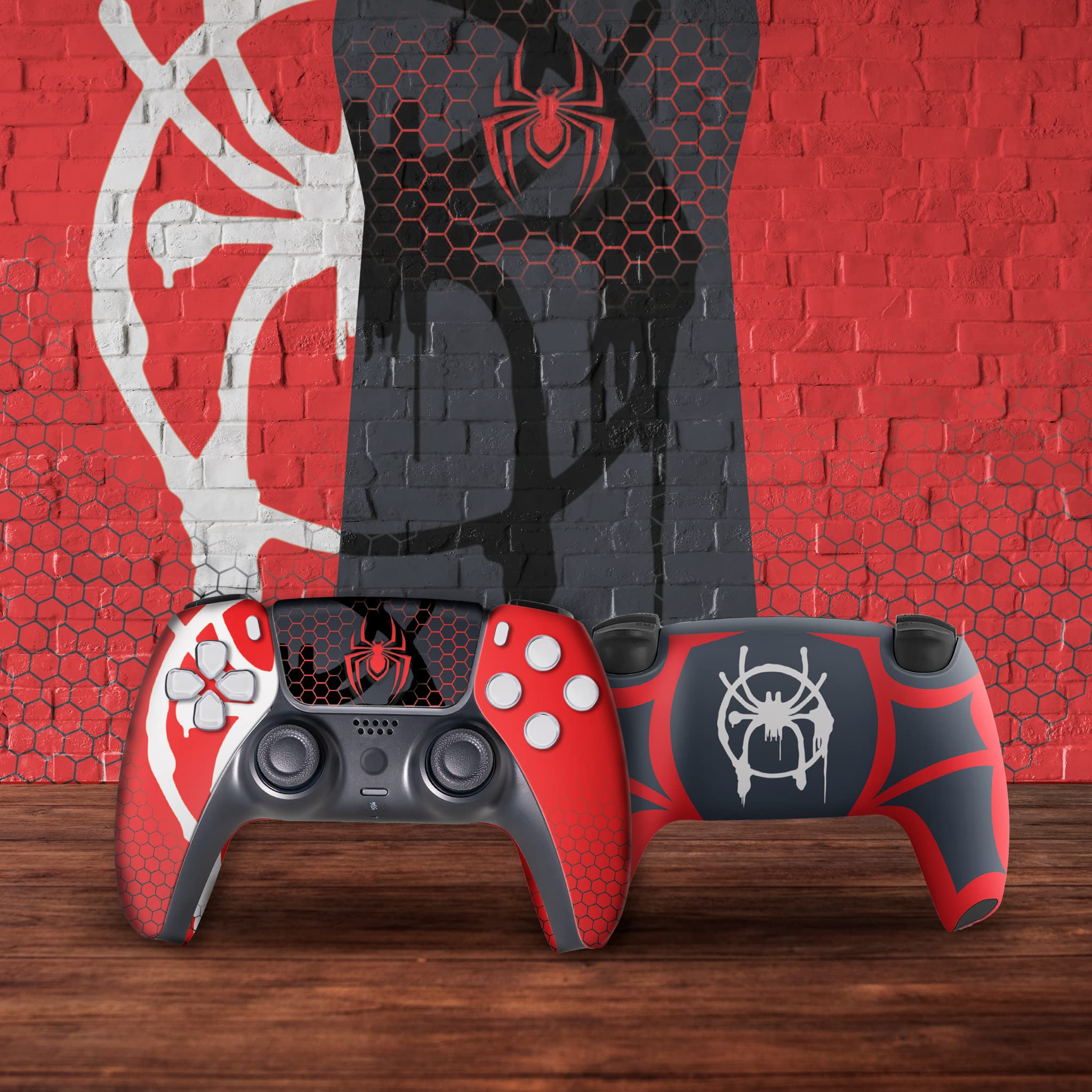 Spiderrman Morales Custom PS-5 Controller Wireless compatible with Play-Station 5 Console by BCB Controllers | Proudly Customized in USA with Permanent HYDRO-DIP Printing (NOT JUST A SKIN)