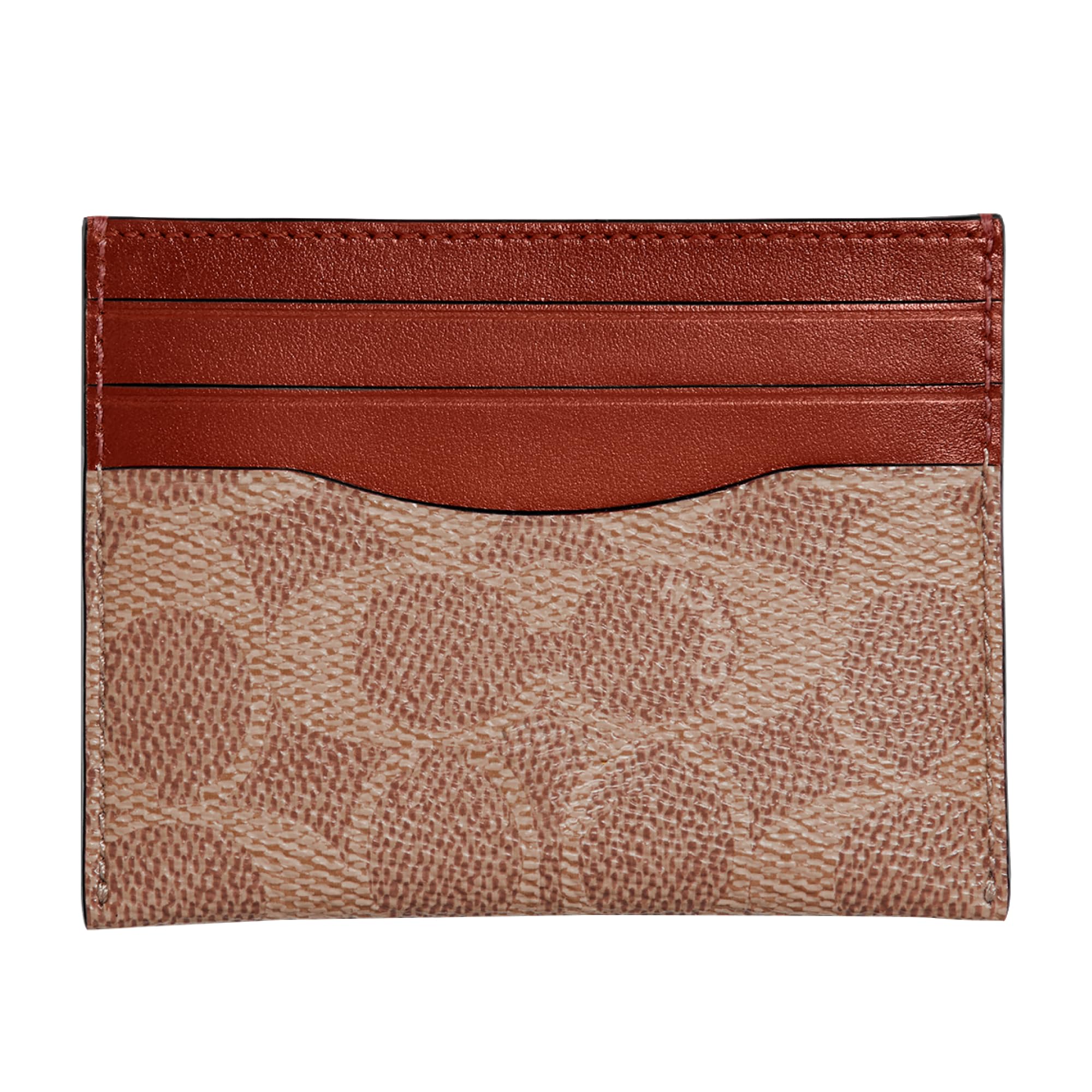 Coach Flat Card Case in Signature, Tan/Rust, One Size