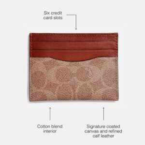 Coach Flat Card Case in Signature, Tan/Rust, One Size