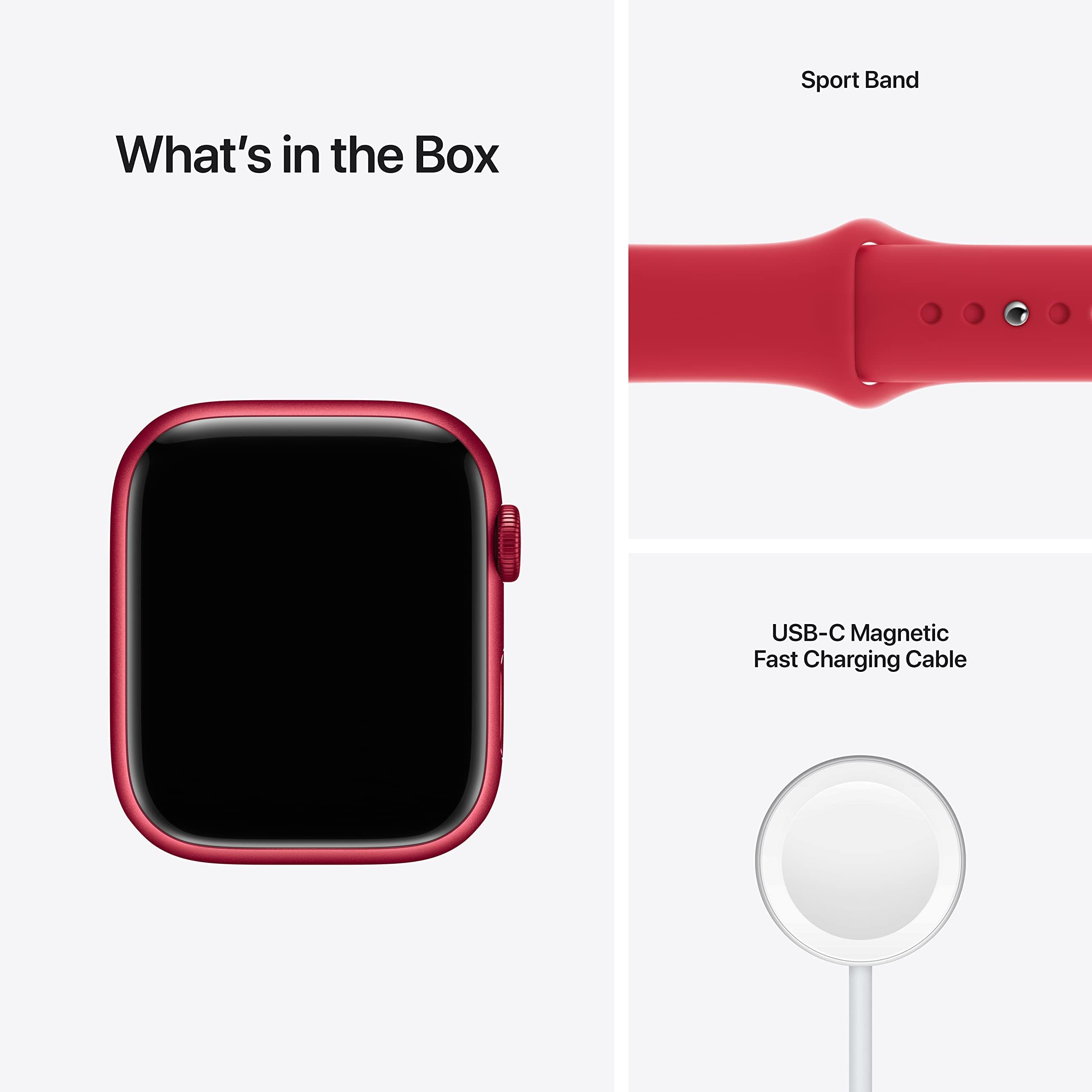 Apple Watch Series 7 (GPS, 45MM) (Product) RED Aluminum Case with (PRODUCT) RED Sport Band (Renewed)