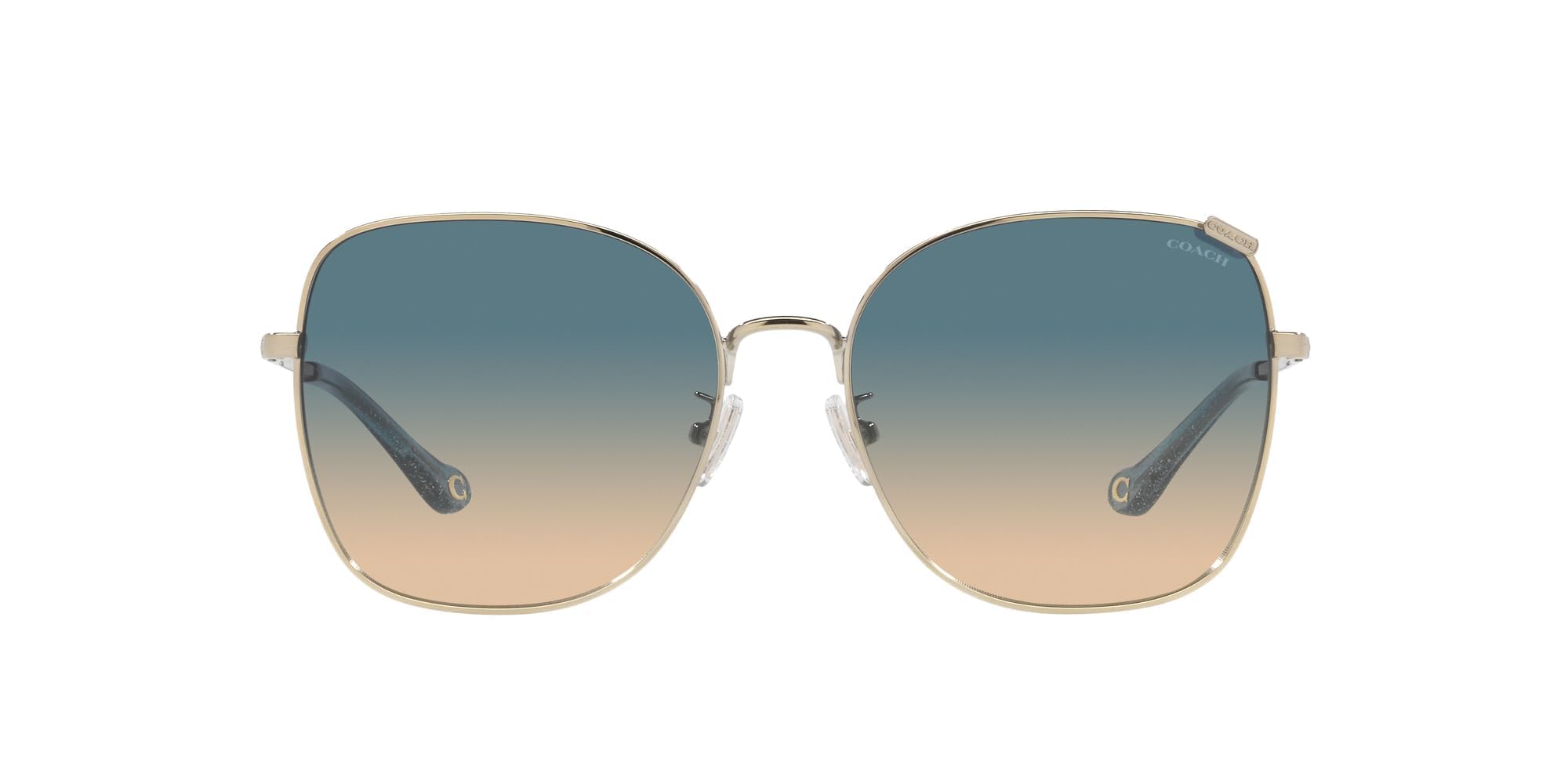 Coach HC7133 Sunglasses, Shiny Light Gold/Blue Yellow Gradient, 57 mm