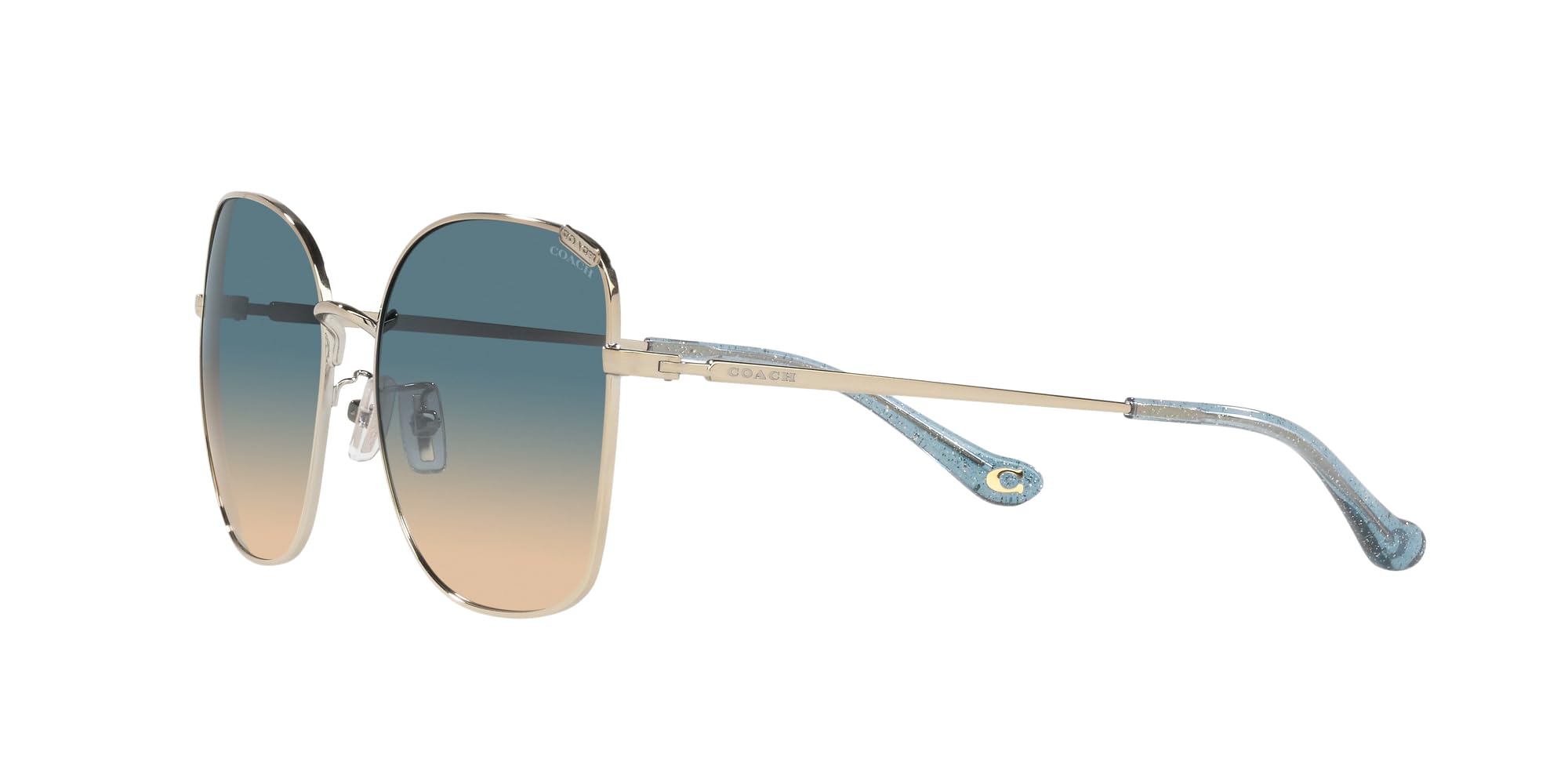 Coach HC7133 Sunglasses, Shiny Light Gold/Blue Yellow Gradient, 57 mm