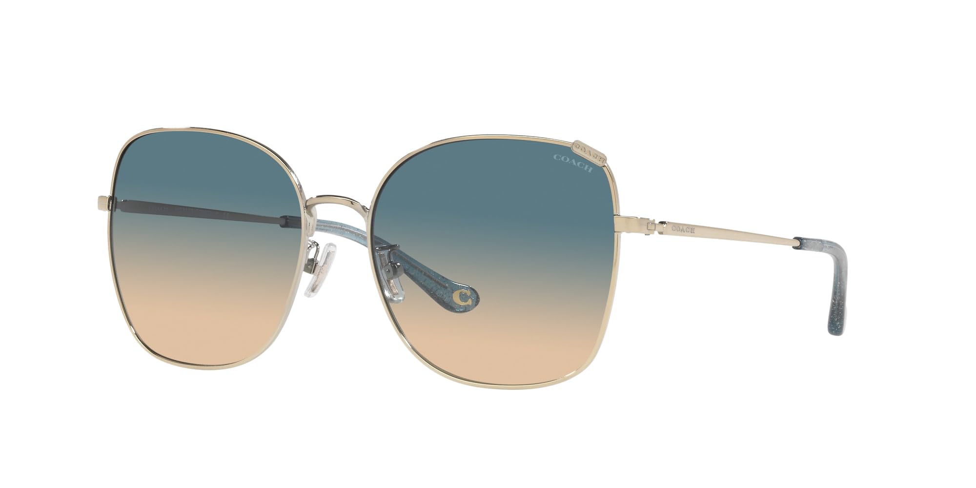 Coach HC7133 Sunglasses, Shiny Light Gold/Blue Yellow Gradient, 57 mm