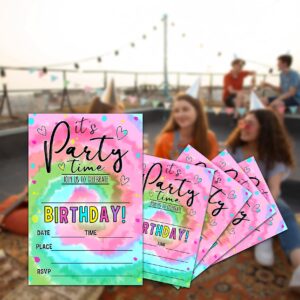 Birthday Party Invitation Cards for Teens, Tie Dye Party, Party Invitation for Girls Boys, Party Celebration for Kids, Personalized 20 Cards With 20 Envelopes – A002