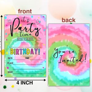 Birthday Party Invitation Cards for Teens, Tie Dye Party, Party Invitation for Girls Boys, Party Celebration for Kids, Personalized 20 Cards With 20 Envelopes – A002