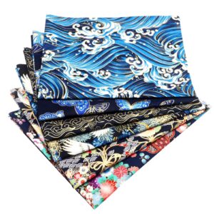 6 pcs 20'' x 16'' japanese fat quarters quilting fabric bundles japanese printed furoshiki wrapping cloth squares quilting patchwork fabric colored cotton wrap diy scrapbook craft (fresh style)