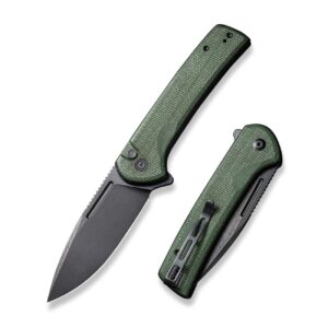 civivi pocket knife for edc, conspirator button lock folding knife 3.48" nitro-v blade, green micarta handle c21006-2