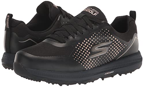 Skechers Women's Go Elite 5 Arch Fit Waterproof Golf Shoe Sneaker, Black/Rose Gold Sport, 8.5