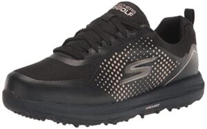 skechers women's go elite 5 arch fit waterproof golf shoe sneaker, black/rose gold sport, 8.5