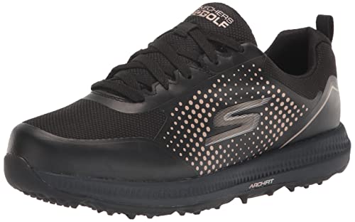 Skechers Women's Go Elite 5 Arch Fit Waterproof Golf Shoe Sneaker, Black/Rose Gold Sport, 8.5