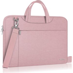 ferkurn laptop bag case women men computer sleeve with shoulder for hp envy pavilion/inspiron/thinkpad/asus tuf vivobook/msi/macbook/surface,waterproof briefcase with handle, pink, 15 15.6 inch