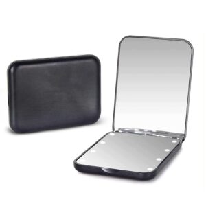 kintion pocket mirror, 1x/3x magnification led compact travel makeup mirror with light for purse, 2-sided, portable, folding, handheld, small lighted mirror for gift, black