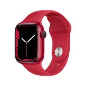 apple watch series 7 (gps, 41mm) - red aluminum case with red sport band (renewed)