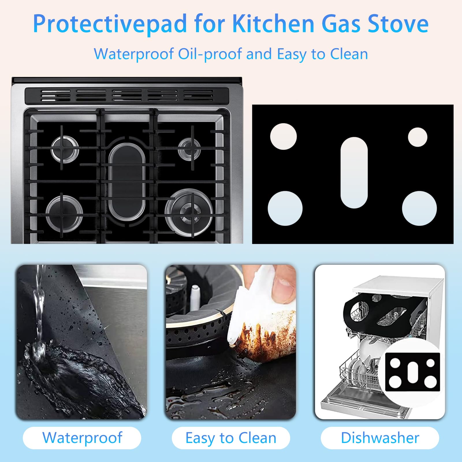 Fancemot Gas Stove Burner Covers, Gas Stove Top Covers for Samsung Gas Range, Reusable Washable Stove Guard, Gas Stove Protectors with 2 Pcs Stove Gap Covers, 1 Pcs Cleaning Cloth, 3 Pcs Brush