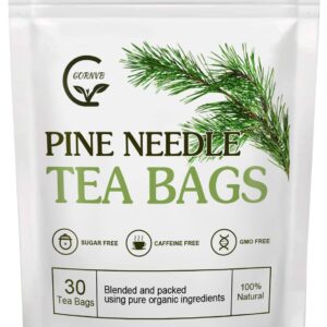 Organic Pine Needle Tea Bags - 100% Pure Natural Dried Pine Needles Herbal Tea, Effectively Antioxidant & Immune Support, Caffeine Free, 30 Tea Bags