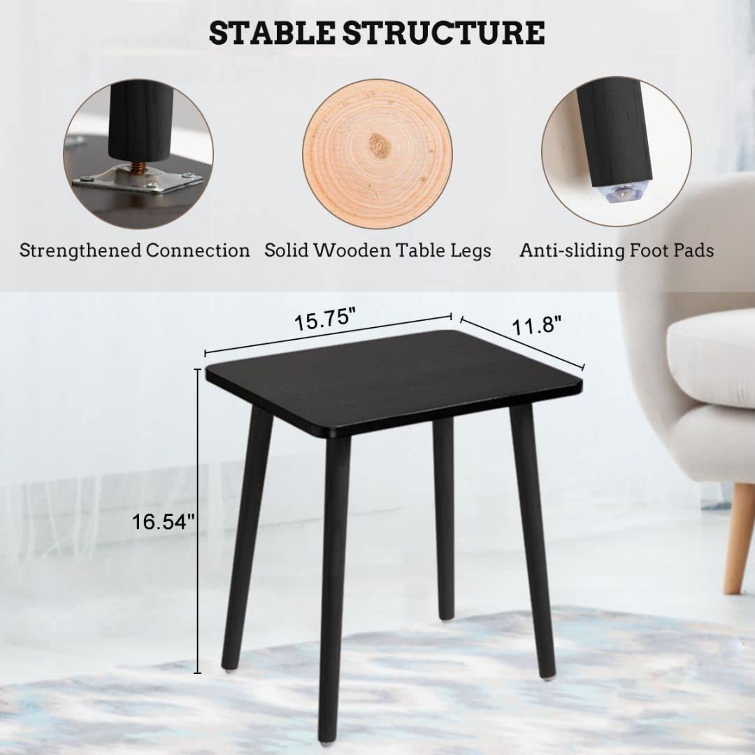 FORAOFUR Black Side/End Table, Modern, Minimalist Wooden Small Accent Table with Natural Legs for Living Room, Bedroom, Balcony and Office, Home Decor