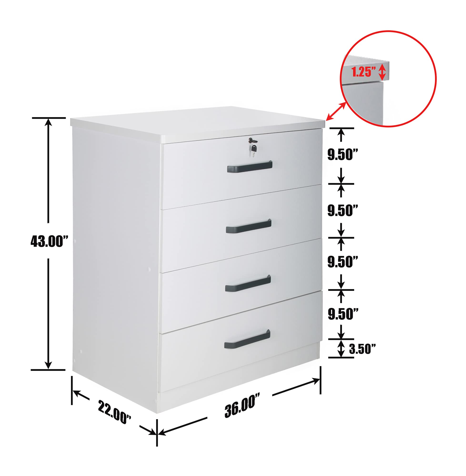 Better Home Products Carell Furniture Super Jumbo 4 Drawer Storage Chest Dresser in White