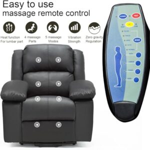 COMHOMA Power Lift Recliner for Elderly, Lift Chair with Heat and Massage，PU Recliner Sofa with 2 Side Pockets and Infinite Position for Living Room, Black