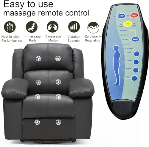 COMHOMA Power Lift Recliner for Elderly, Lift Chair with Heat and Massage，PU Recliner Sofa with 2 Side Pockets and Infinite Position for Living Room, Black