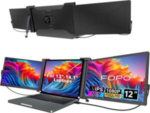 fopo 12" triple laptop screen extender triple portable monitor for 13.3"-14" laptop, fhd 1080p ips dual display, with usb-c/hdmi port, for windows/macos/switch-s12