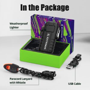 Extremus Blaze 360 Rechargeable Electric Lighters, Dual Arc Lighter, Windproof Plasma Lighter, Waterproof Lighter, Flameless Lighter with Whistle Lanyard for Camping (Black Flashlight)