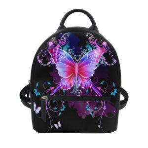 showudesigns purple butterfly stuff purse for women mini backpack boho shoulder bag casual daypack gifts teen girls school bag satchel for travel beach shopping