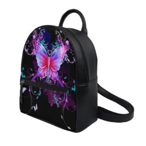 Showudesigns Purple Butterfly Stuff Purse for Women Mini Backpack Boho Shoulder Bag Casual Daypack Gifts Teen Girls School Bag Satchel for Travel Beach Shopping