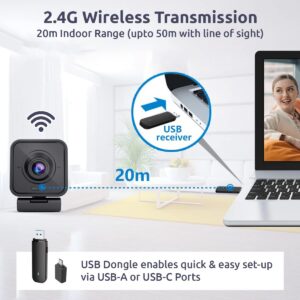 Project Telecom Marconi Wireless HD 1080p Webcam, 2MP, USB-A & USB-C, PC, Laptop, Streaming, Built in Mic, Video Conference Calling, Webinars, Gaming, Compatible with Ecamm Live