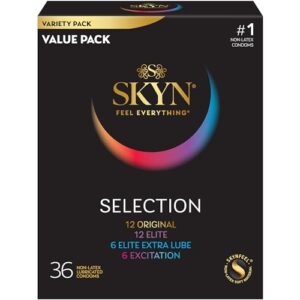 skyn selection non-latex condoms - contains skyn elite, original, excitation, extra lube, condoms, 36 count