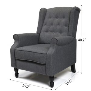 Tufted Accent Chair w/Upholstered Wingback & Padded Seat, Pushback Recliner Armchair for Living Room, Bedroom, Dark Grey (Dark Grey)