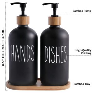 MOMEEMO Matte Black Glass Soap Dispenser Set - Hand and Dish Soap Dispensers Suitable for Rustic Kitchen Decor (Black)