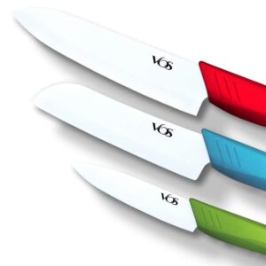 vos ceramic knife set, ceramic knives set for kitchen, ceramic kitchen knives with covers, ceramic paring knife 4", 5", 6" inch multi color