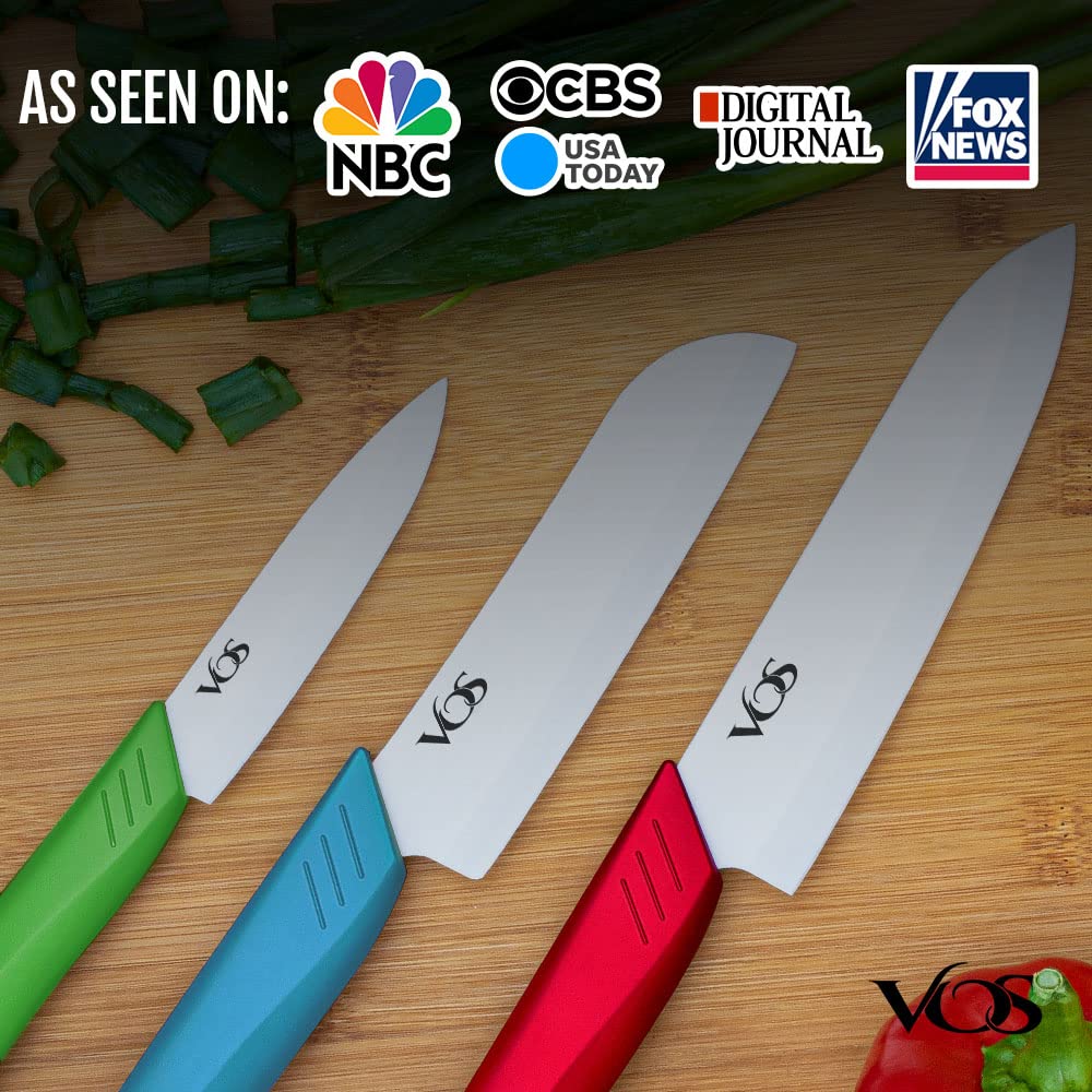 Vos Ceramic Knife Set, Ceramic Knives Set For Kitchen, Ceramic Kitchen Knives With Covers, Ceramic Paring Knife 4", 5", 6" Inch Multi Color