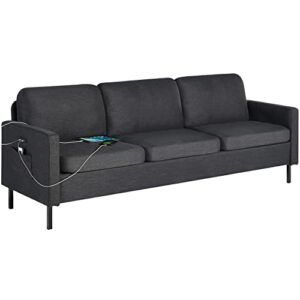 sthouyn 72" w sectional sofa 3 seat couch, mid century modern sofa with 2 usb, couches sofas for living room apartment bedroom, comfortable small couches for small spaces (dark grey (3-seater))