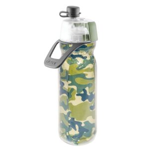 o2cool mist 'n sip misting water bottle 2-in-1 mist and sip function with no leak pull top spout sports water bottle reusable water bottle - 20 oz (green camo)