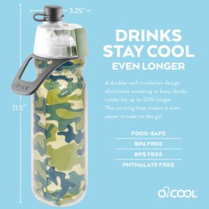 O2COOL Mist 'N Sip Misting Water Bottle 2-in-1 Mist And Sip Function With No Leak Pull Top Spout Sports Water Bottle Reusable Water Bottle - 20 oz (Green Camo)