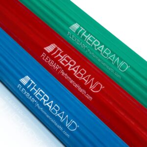 THERABAND FlexBar, Tennis Elbow Therapy Bar, Relieve Tendonitis Pain & Improve Grip Strength, Resistance Bar for Golfers Elbow & Tendinitis, 3 pack, Light-Medium-Heavy, RED/GREEN/BLUE