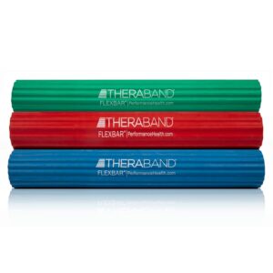 THERABAND FlexBar, Tennis Elbow Therapy Bar, Relieve Tendonitis Pain & Improve Grip Strength, Resistance Bar for Golfers Elbow & Tendinitis, 3 pack, Light-Medium-Heavy, RED/GREEN/BLUE