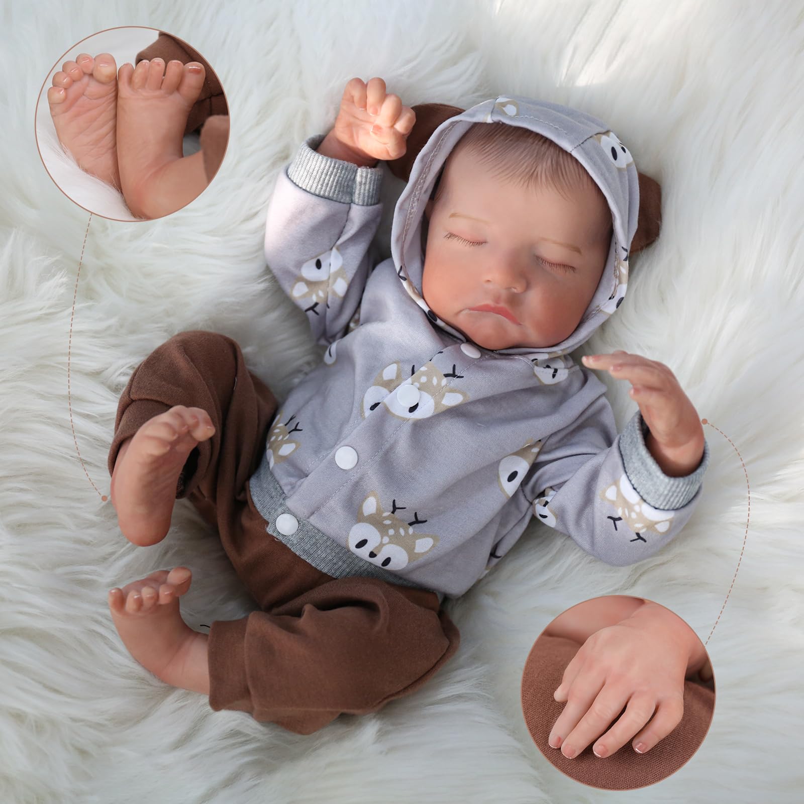 WOOROY Realistic Reborn Baby Dolls Boy - 18 Inch Lifelike Baby Doll Levi Real Life Baby Dolls That Look Real Soft Weighted Sleeping Newborn Baby Dolls Gift Toy for Age 3+