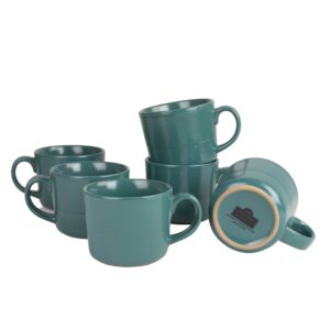 double line 3.75"/12 oz mug, set of 6, emerald green